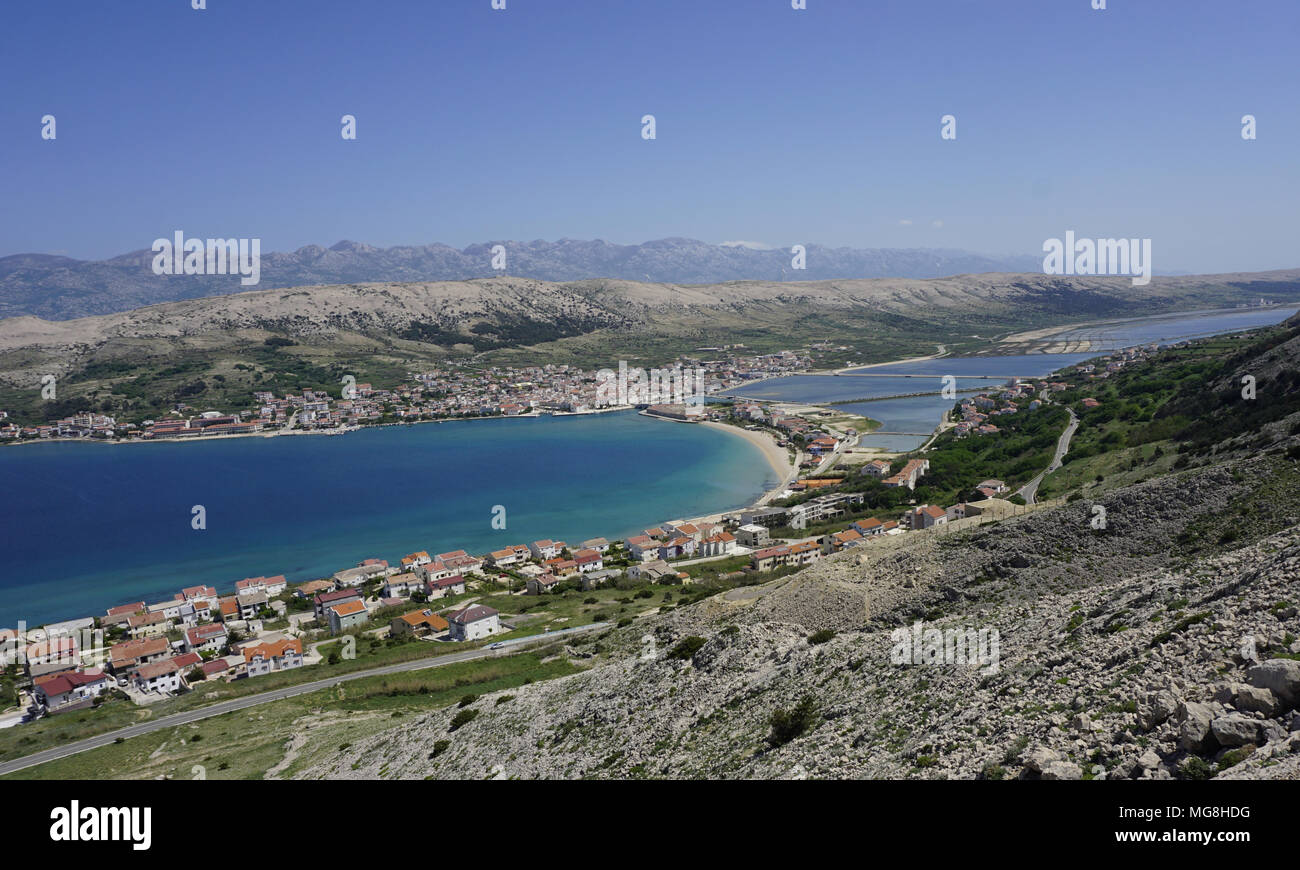 Aerial view to city Pag on Island of Pag, touristic destination in ...