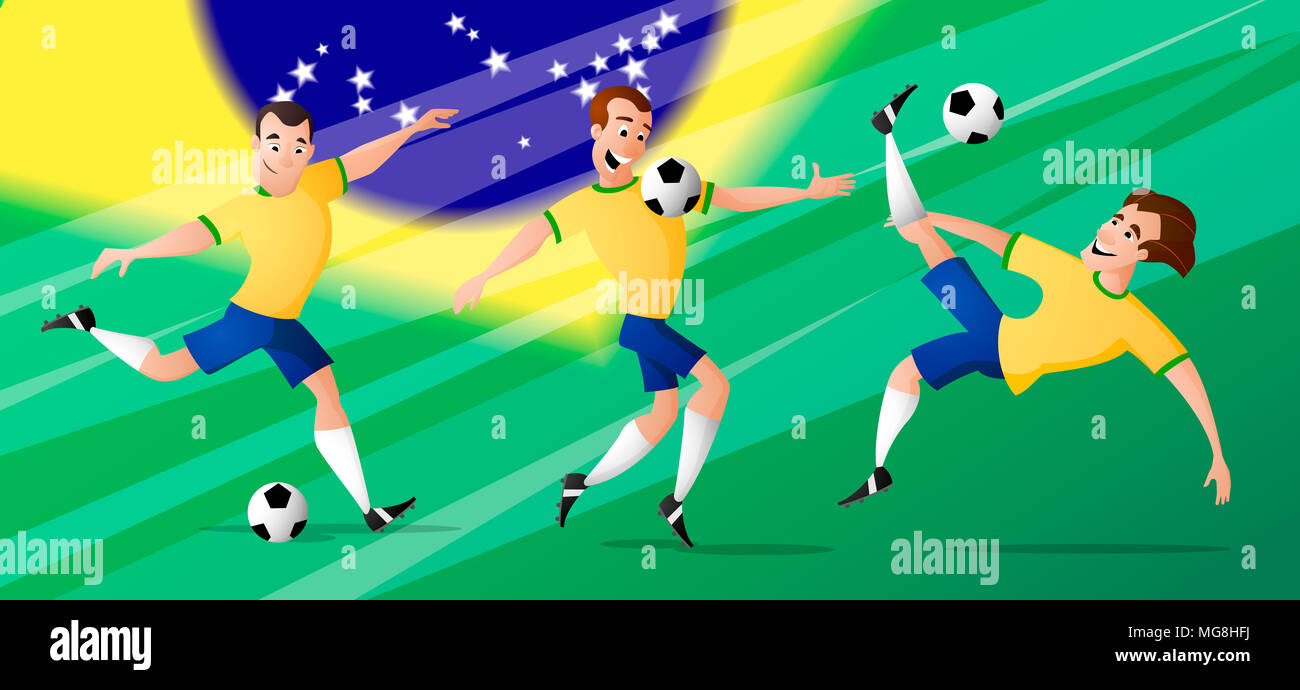 The set of team Brazil Football or soccer players in yellow blue ...
