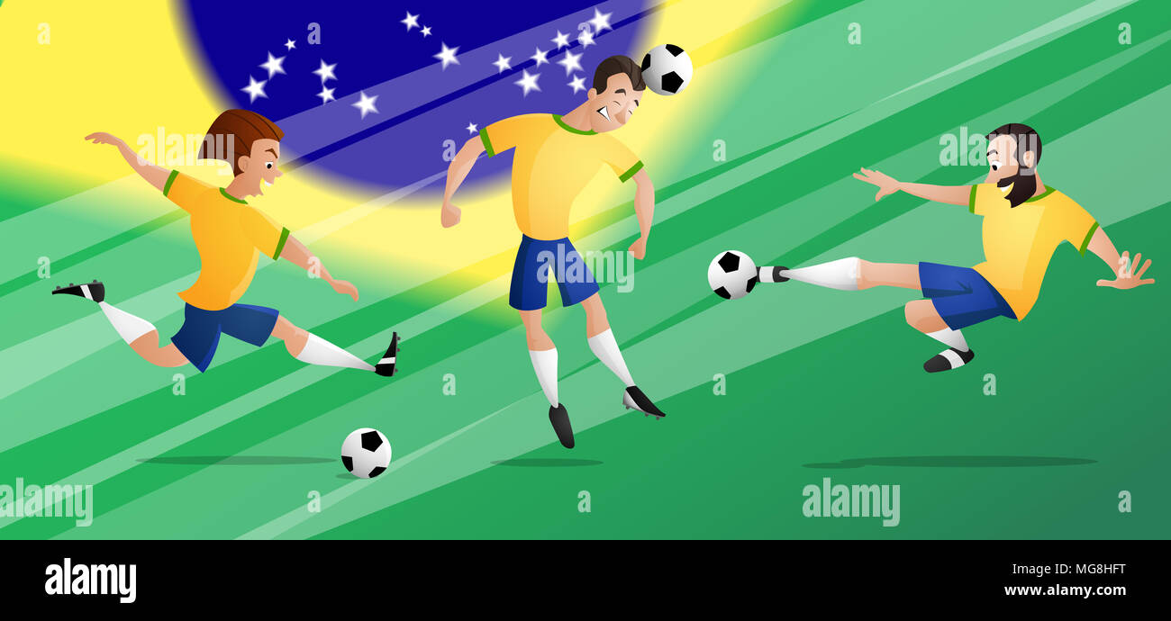 The set of team Brazil Football or soccer players in yellow blue ...