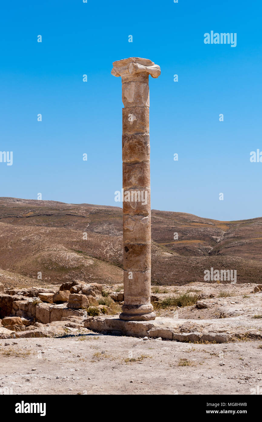 Column in the Herod Castle ruins, Machaerus, fortified hilltop palace ...
