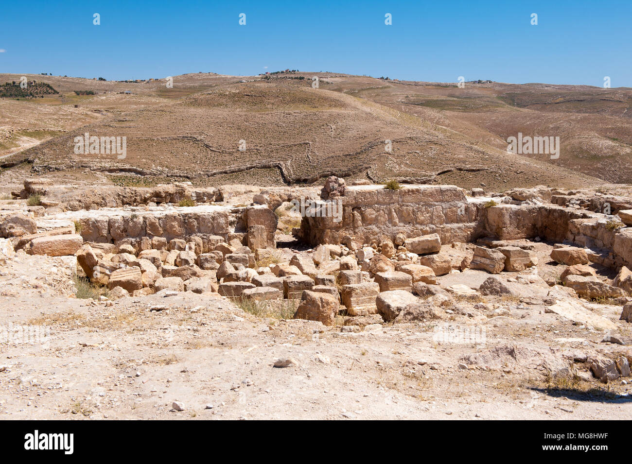 Herod Castle ruins, Machaerus, fortified hilltop palace in Jordan Stock ...