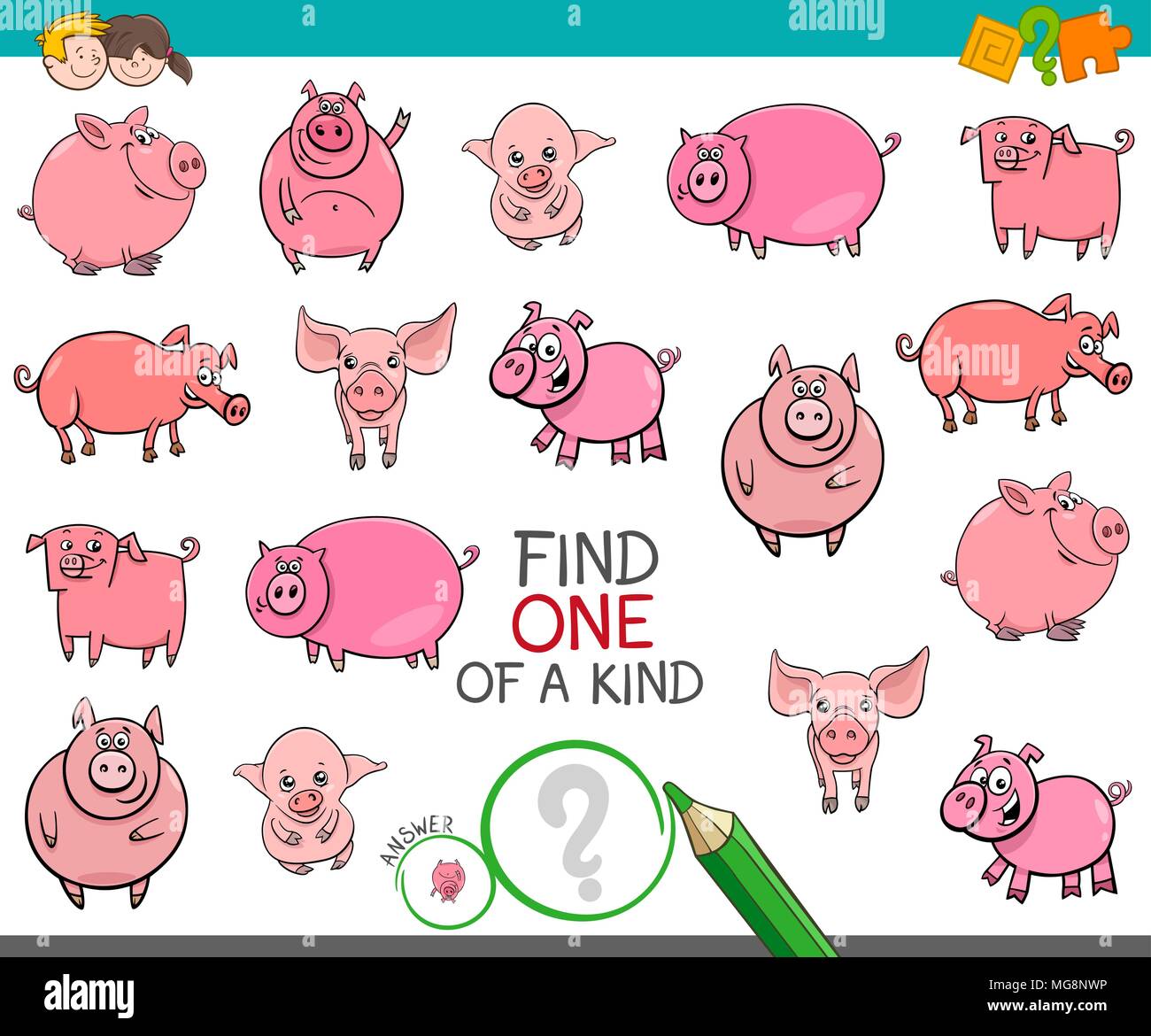 Cartoon Illustration of Find One of a Kind Picture Educational Activity ...