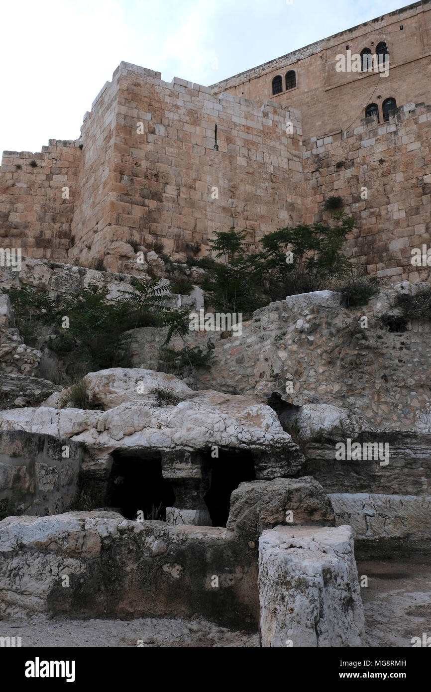 Remains of medieval wall and rock cut tombs located at the Ottoman ...
