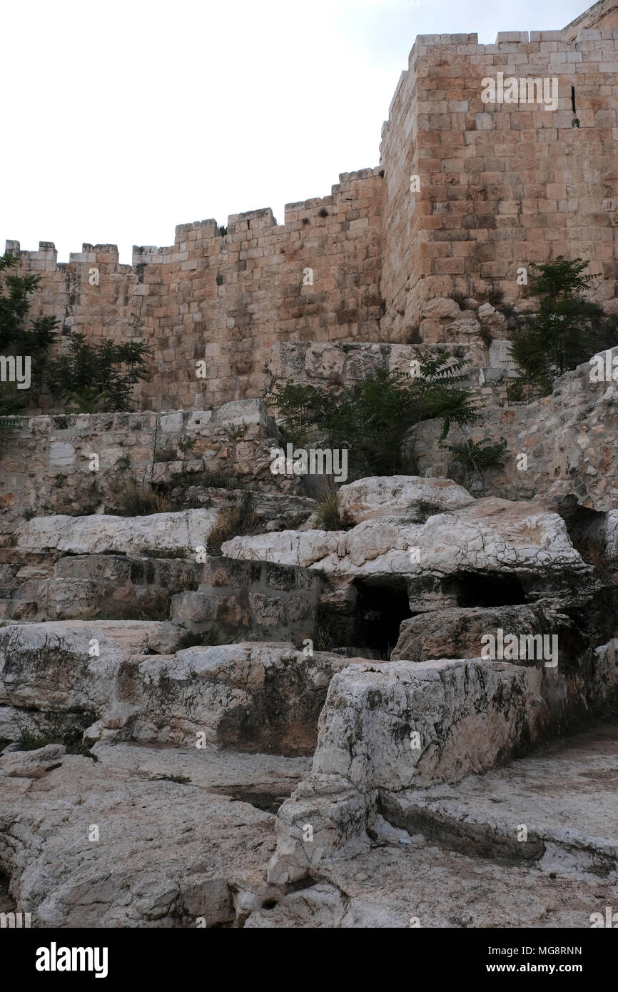 Remains of medieval wall and rock cut tombs located at the Ottoman ...
