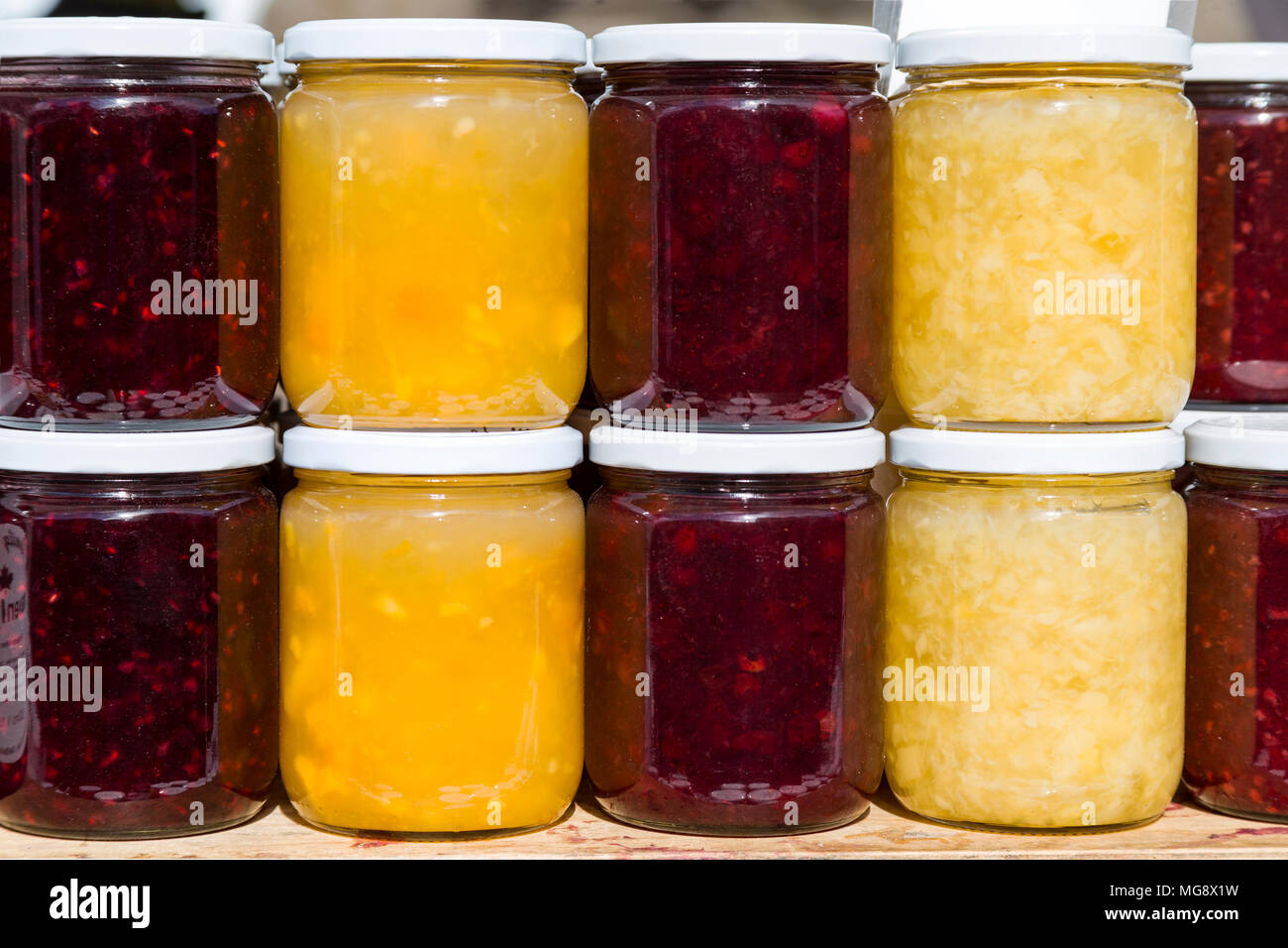 Home made jams and marmalades for sale at outdoor stall. Elmira Ontario ...