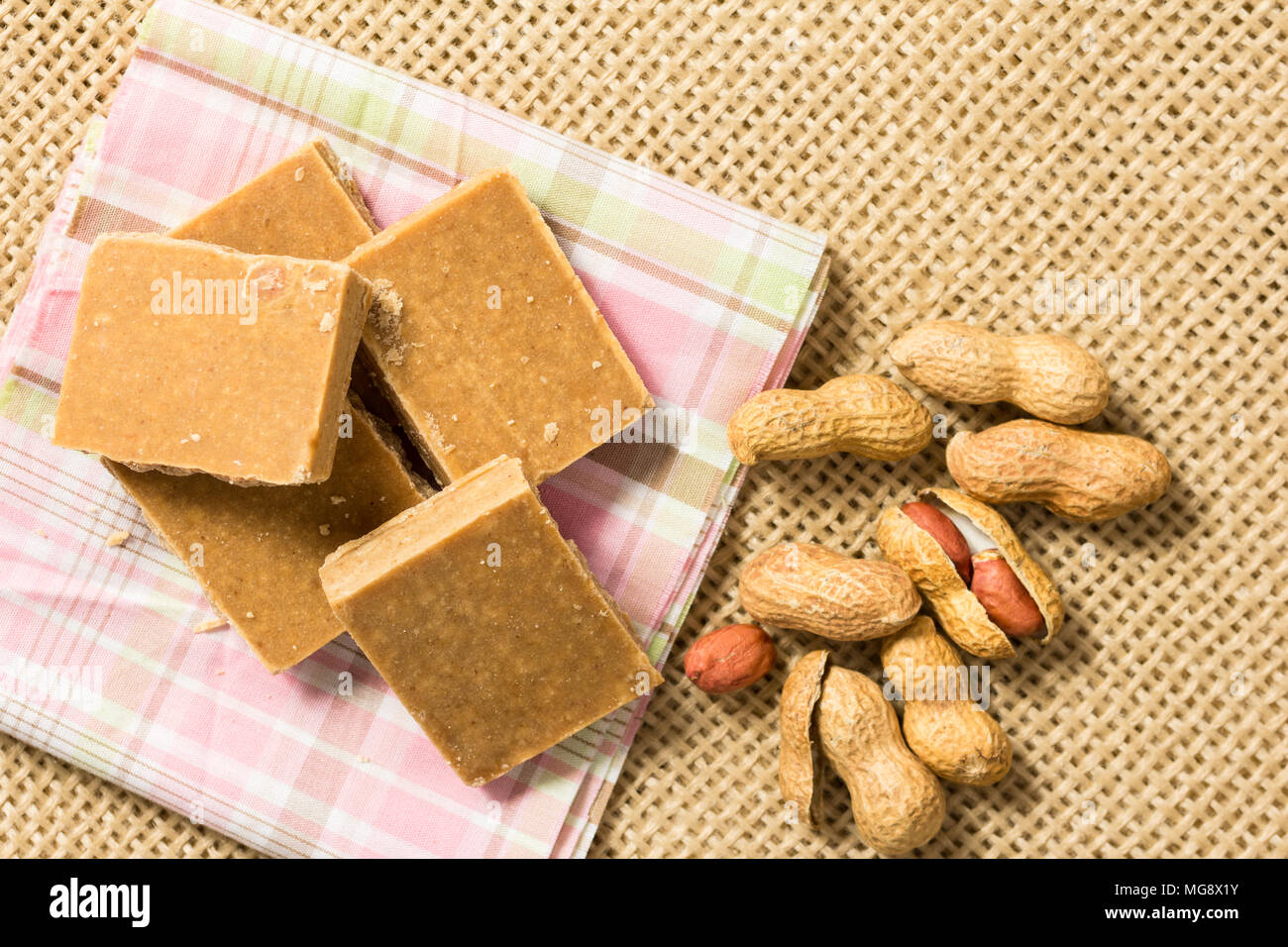 Pacoca is a candy with peanuts from Brazil. Sweet food of Festa Junina ...