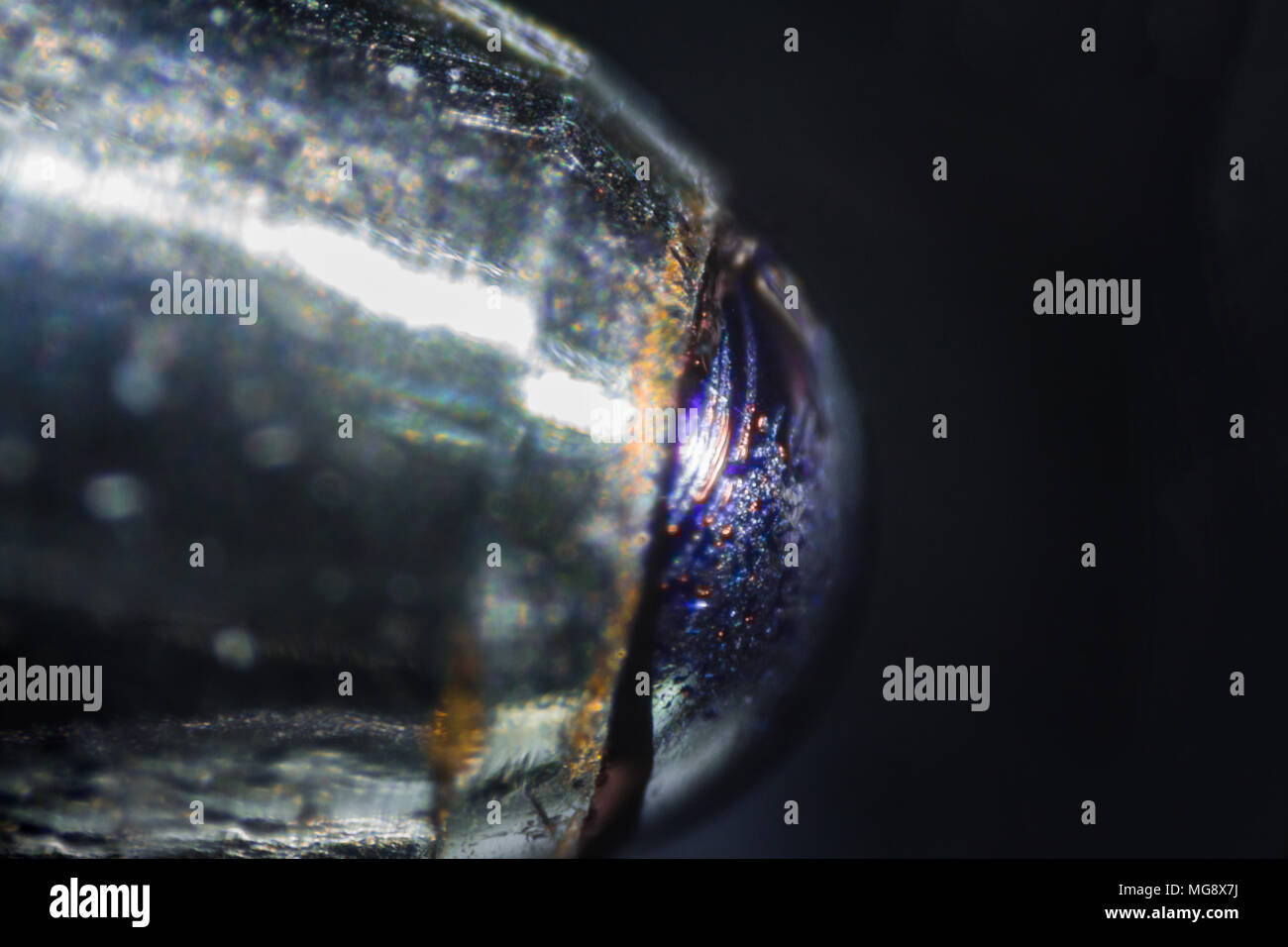 Blue pen tip under the microscope. Closeup macro photography Stock ...