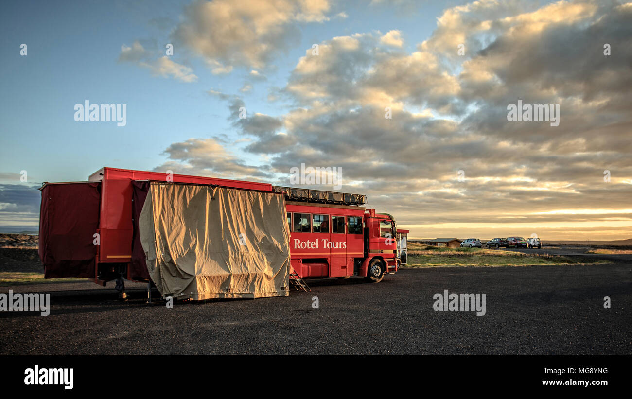 A Rotel bus and hotel in one touring in Iceland Stock Photo - Alamy