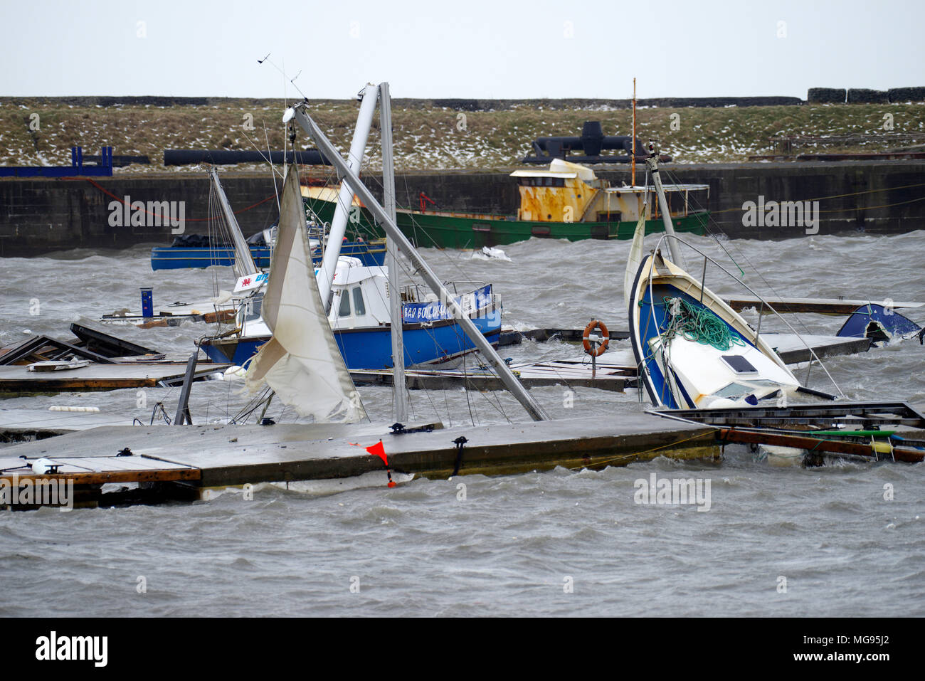 Holyhead Marina Wrecked by storm Stock Photo - Alamy
