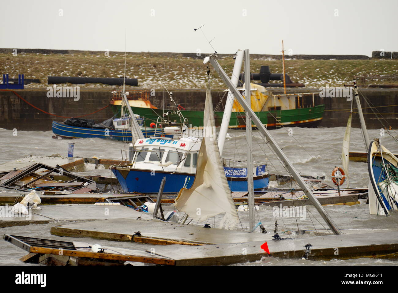 Holyhead Marina Wrecked by storm Stock Photo - Alamy