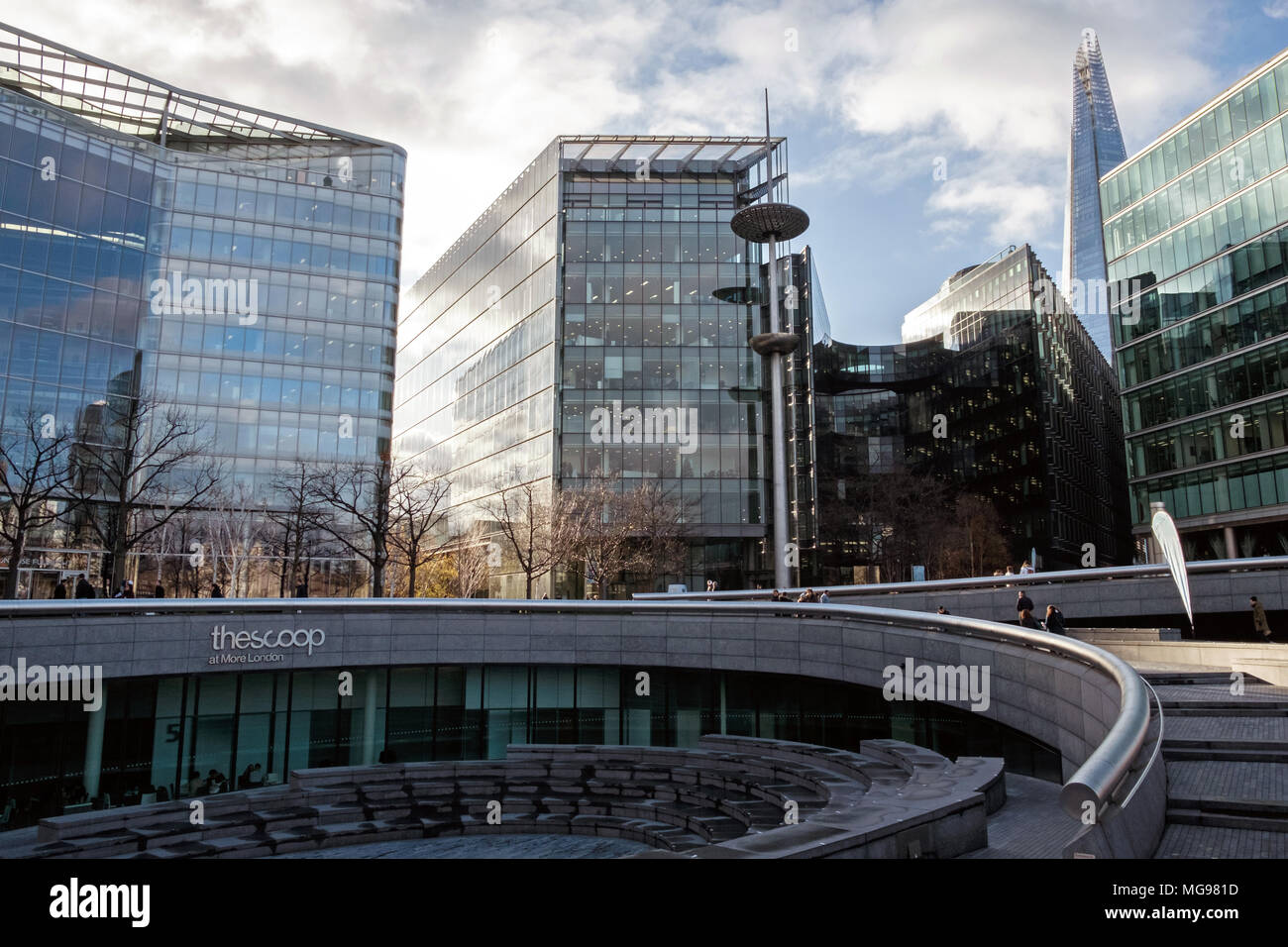 The Scoop amphitheatre at More London Riverside with Glass Reflective ...