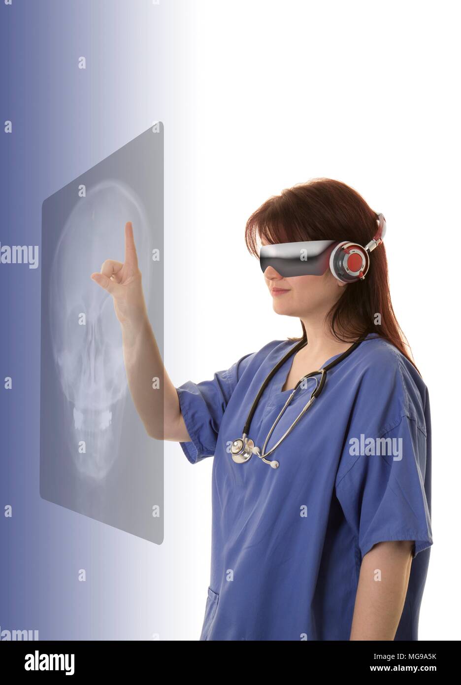 Female doctor wearing virtual reality headset and examining X-ray Stock ...