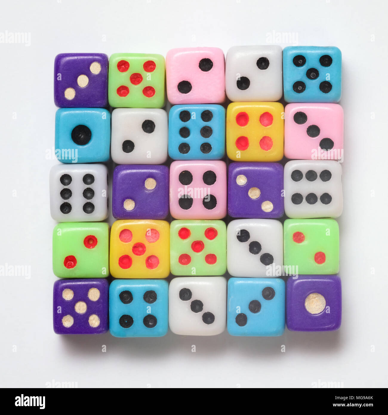 Colorful dice on white background Stock Photo - Alamy