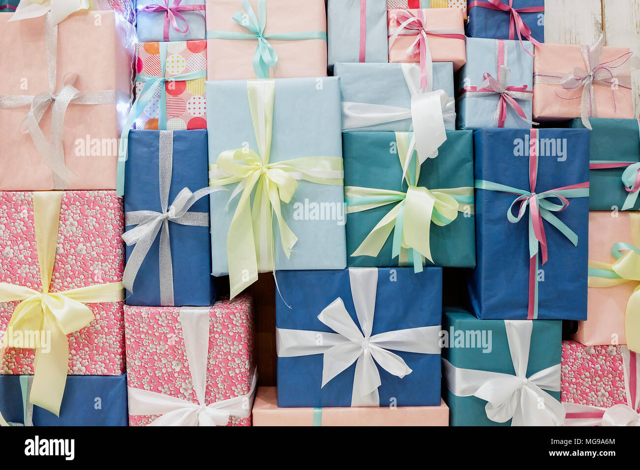 Colorful gift boxes background Stock Photo - Alamy