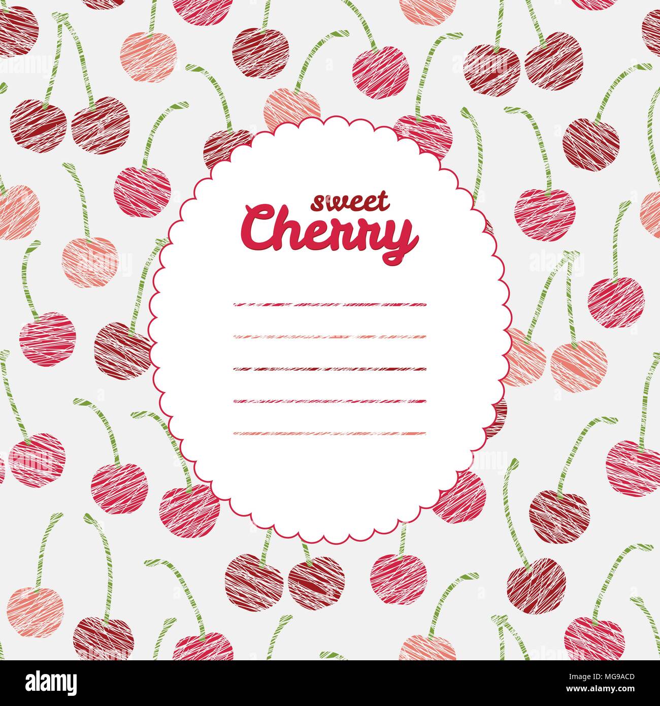 Text frame. Repeating backdrop with scratched cherries. Summer harvest ...