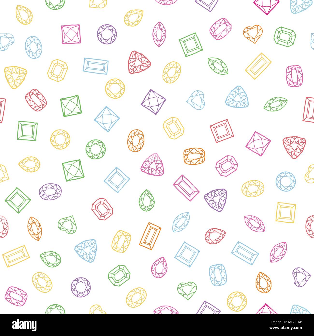 Diamond cut shapes. Seamless pattern. Heart, drop, emerald, oval, round ...