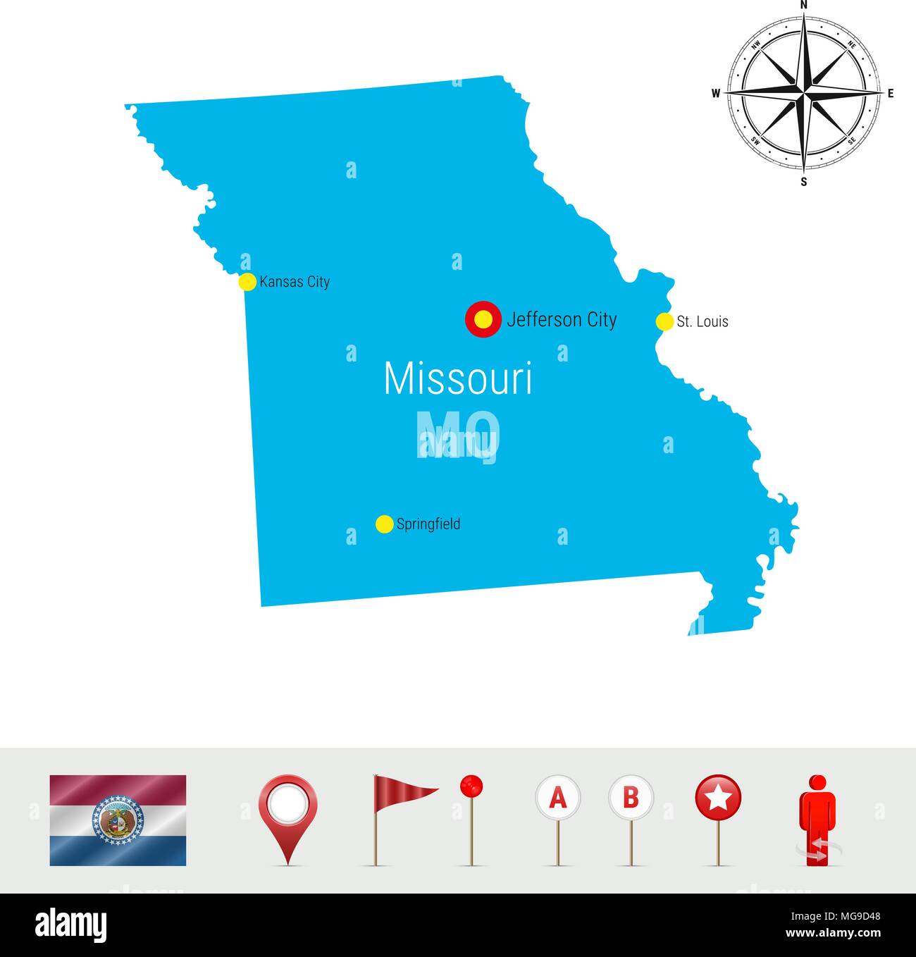 Missouri Vector Map Isolated on White Background. High Detailed Silhouette of Missouri State ...