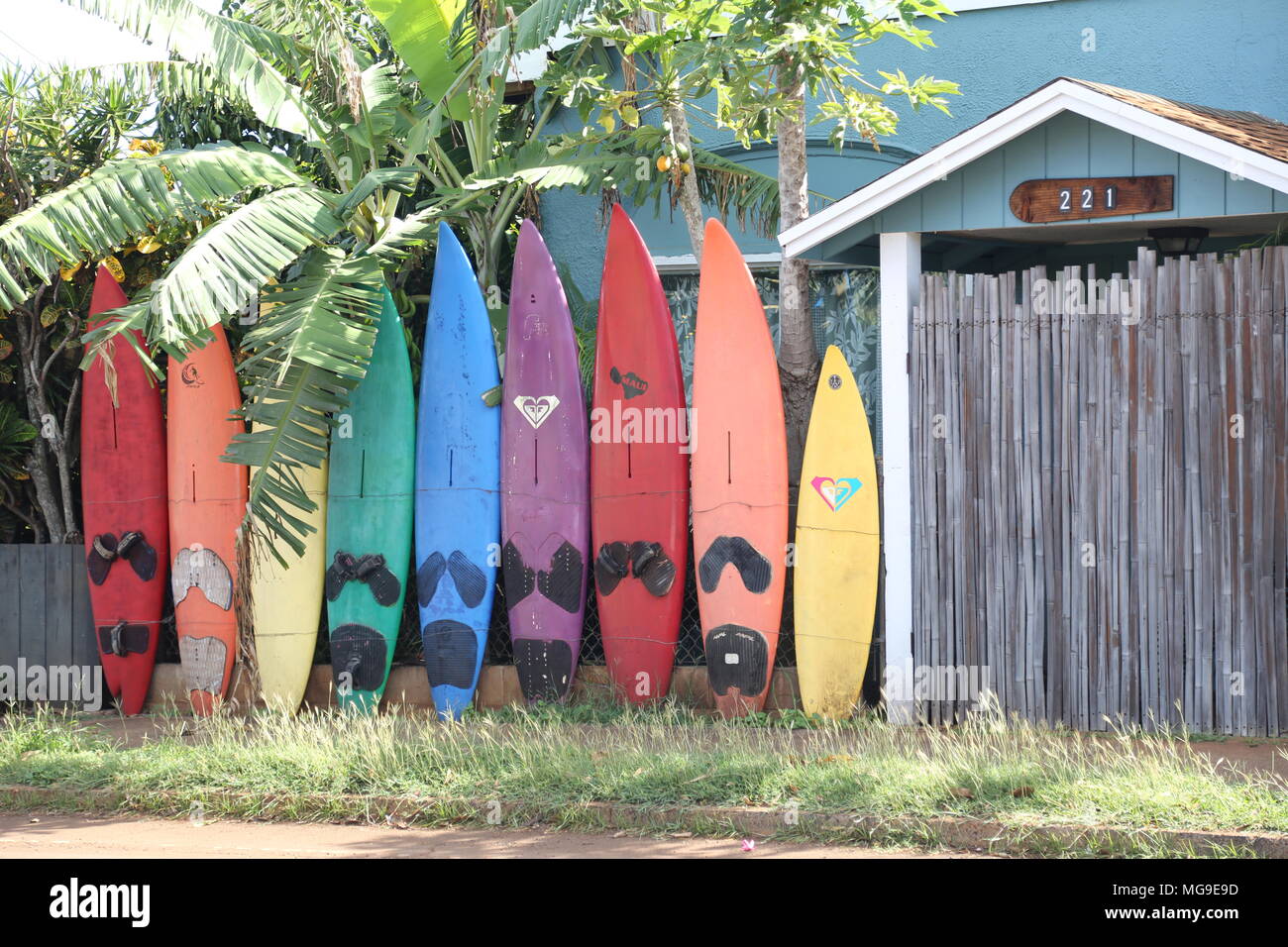 Surfboard Fence, Haiku, Maui Stock Photo - Alamy