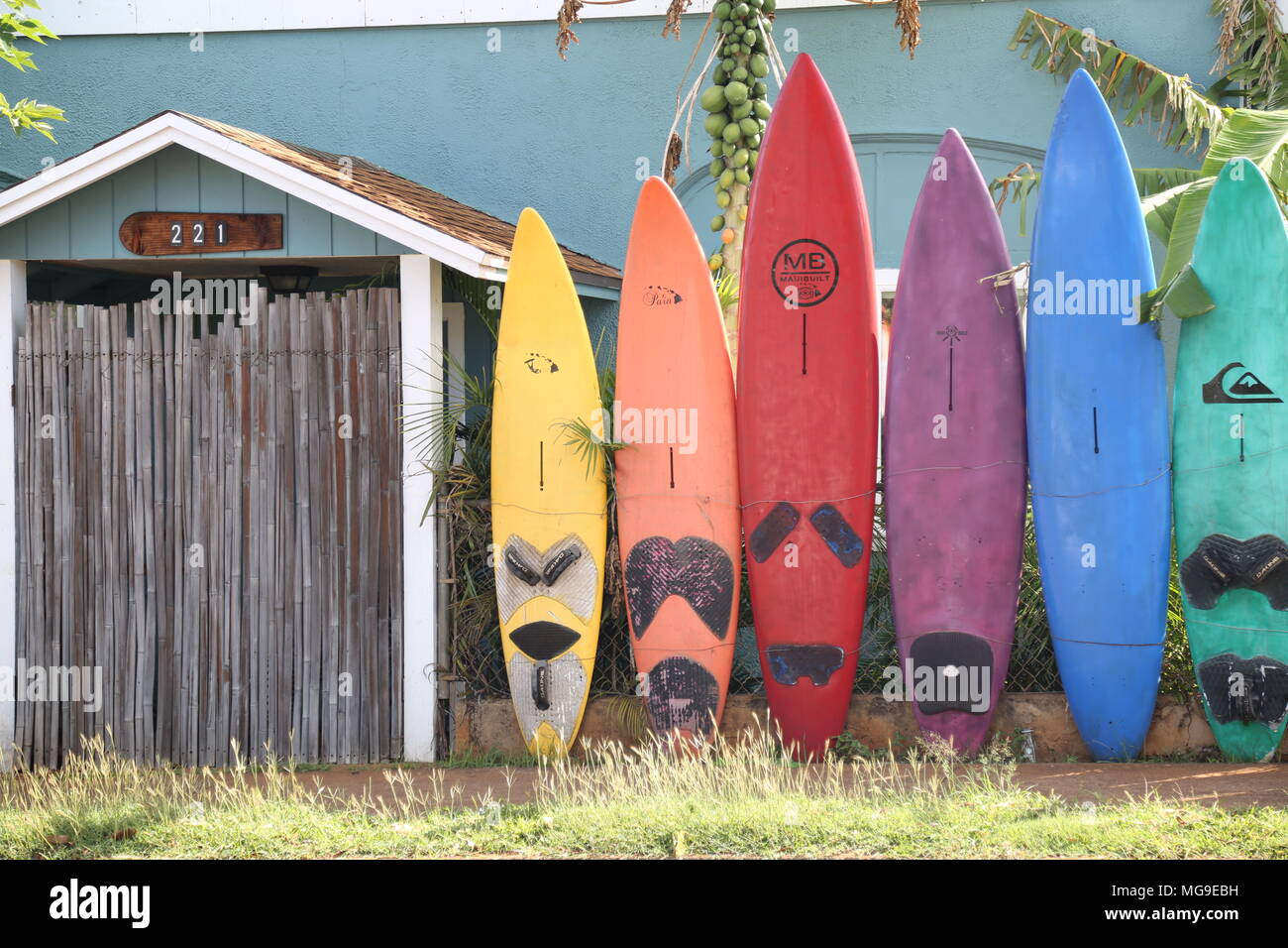 Surfboard Fence, Haiku, Maui Stock Photo - Alamy