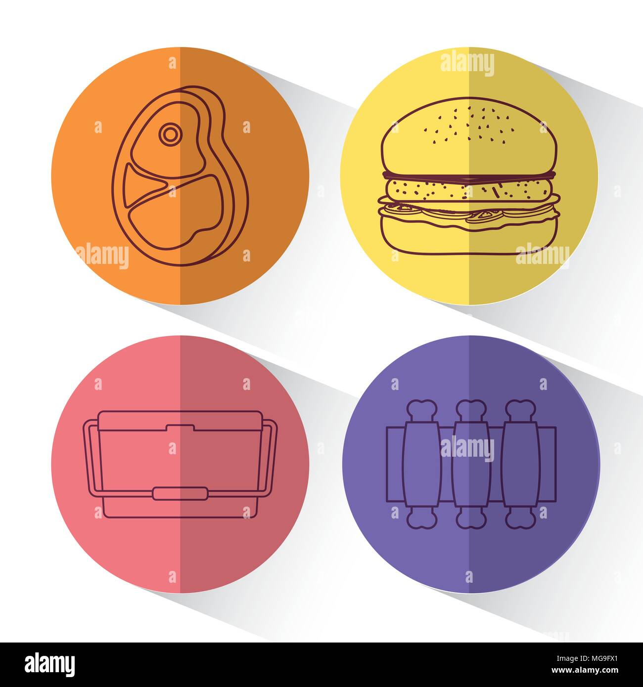 icon set of picnic related icons over colorful circles and white ...