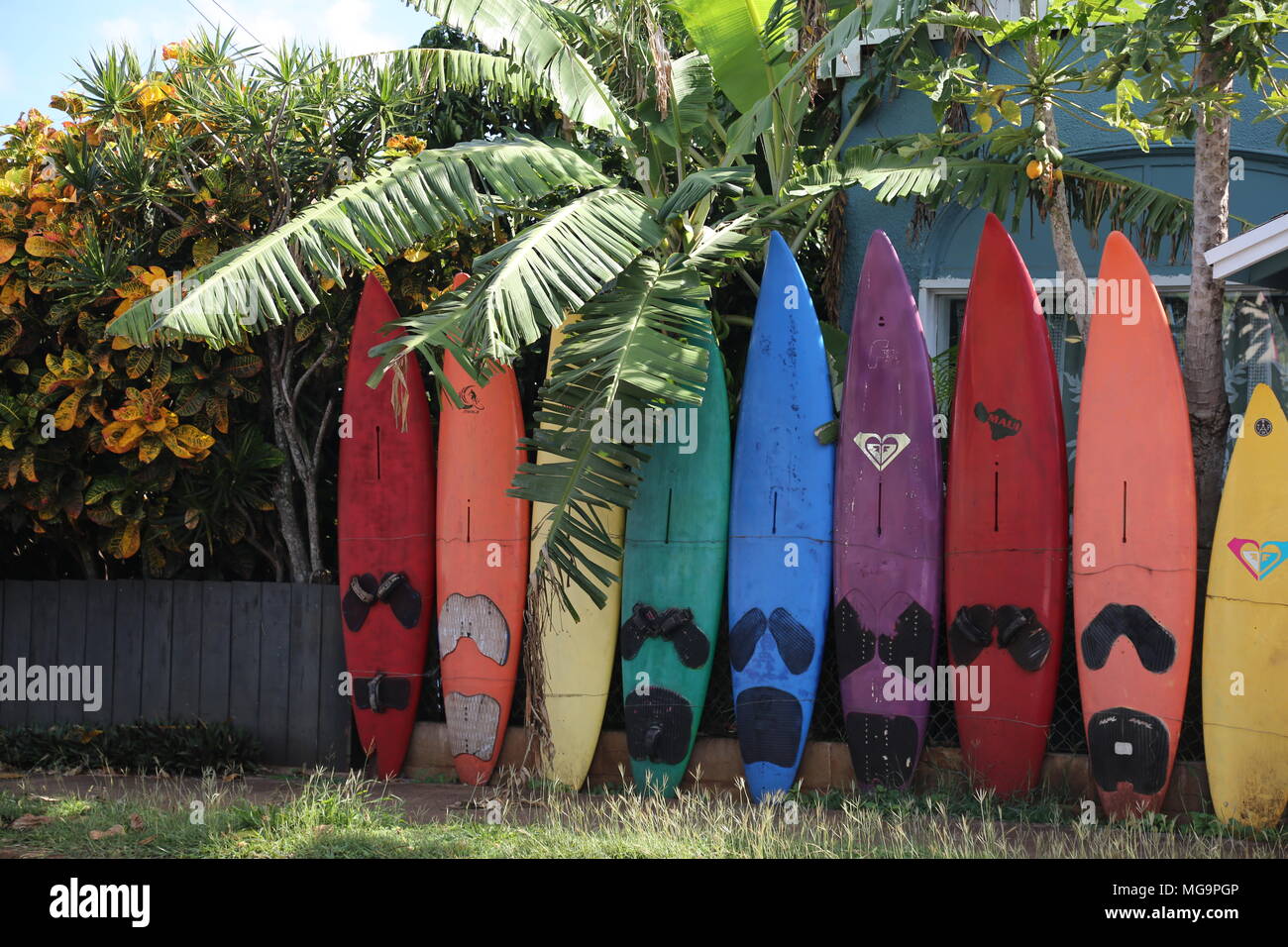 Surfboard Fence, Haiku, Maui Stock Photo - Alamy