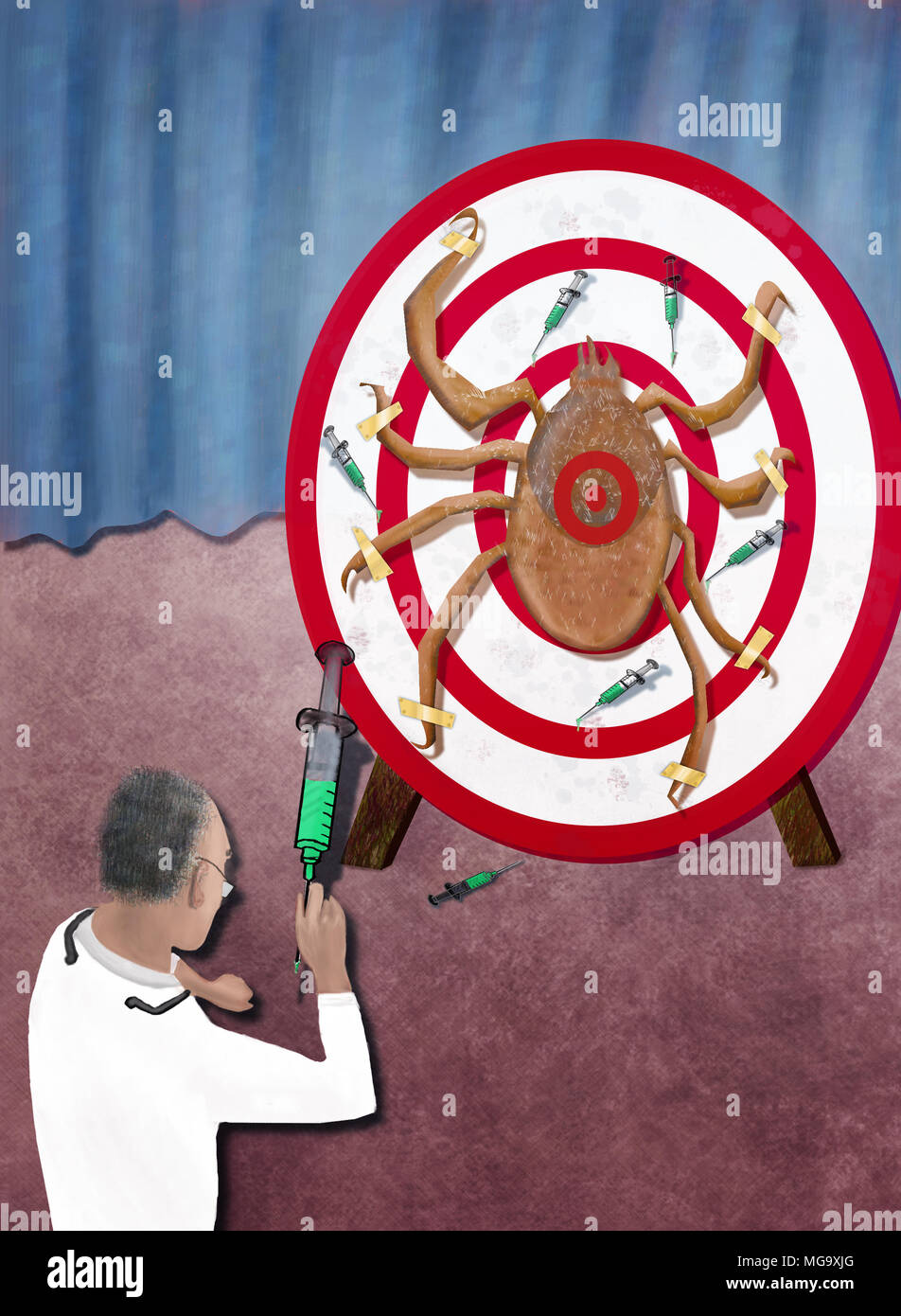 Doctor throwing syringe at Tick insect with Target Stock Photo - Alamy