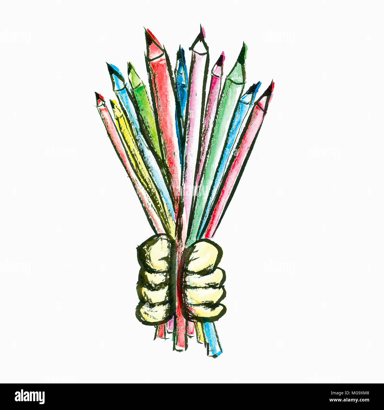 Pencil Posey with ink line illustration Stock Photo - Alamy