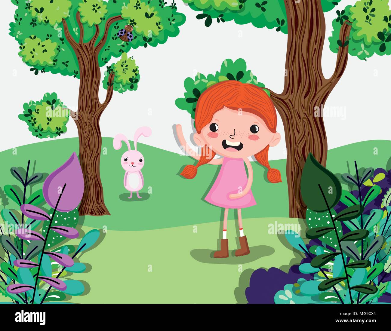 Beautiful girl at forest Stock Vector Image & Art - Alamy