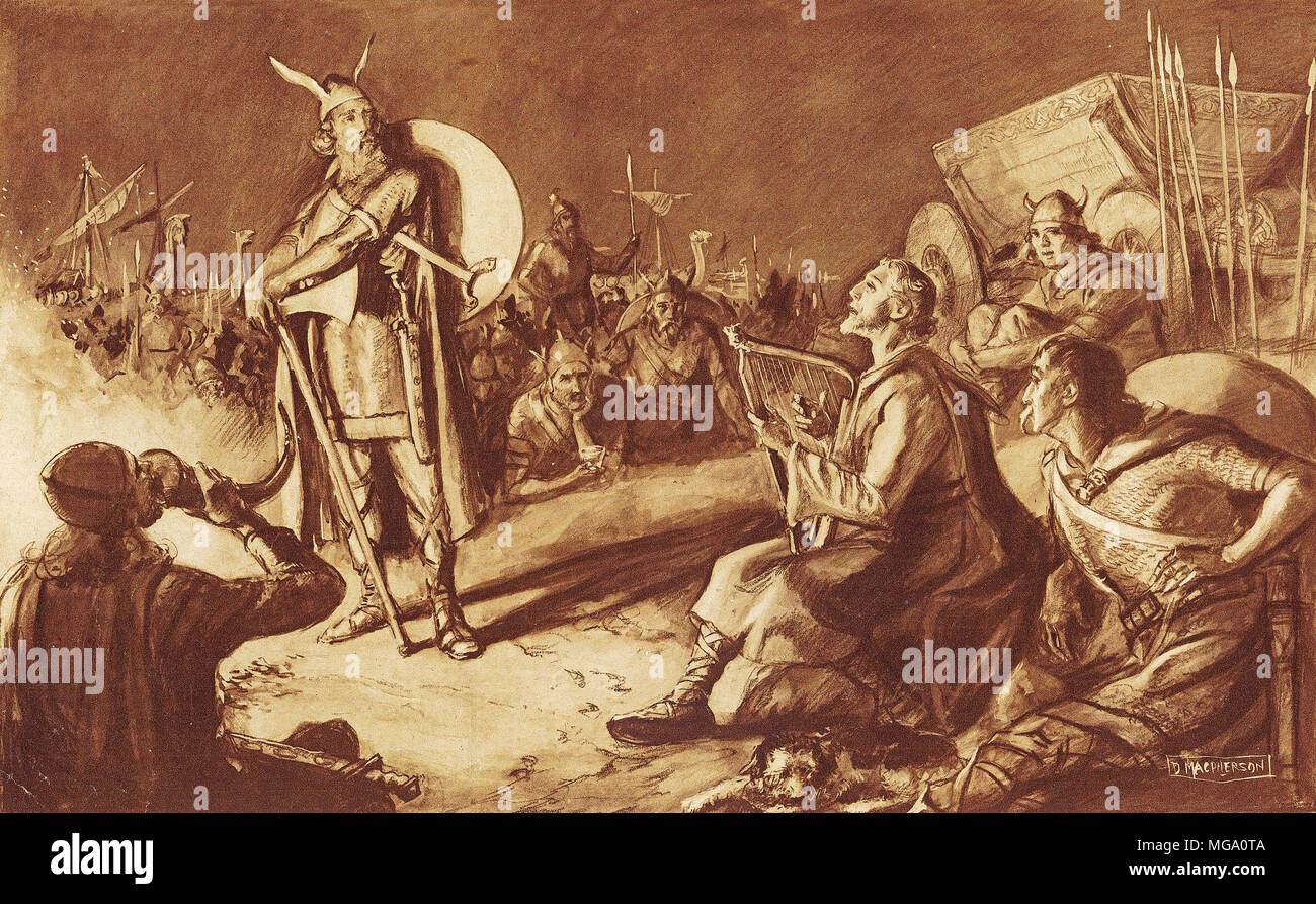 King Alfred entertains his Danish enemies as a minstrel while spying ...