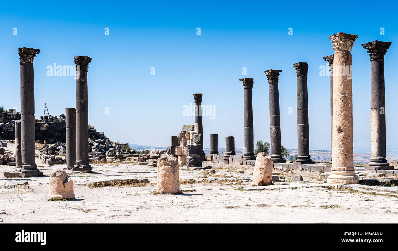 Roman colums of the ancient city of Gadara, modern Jordan Stock Photo ...