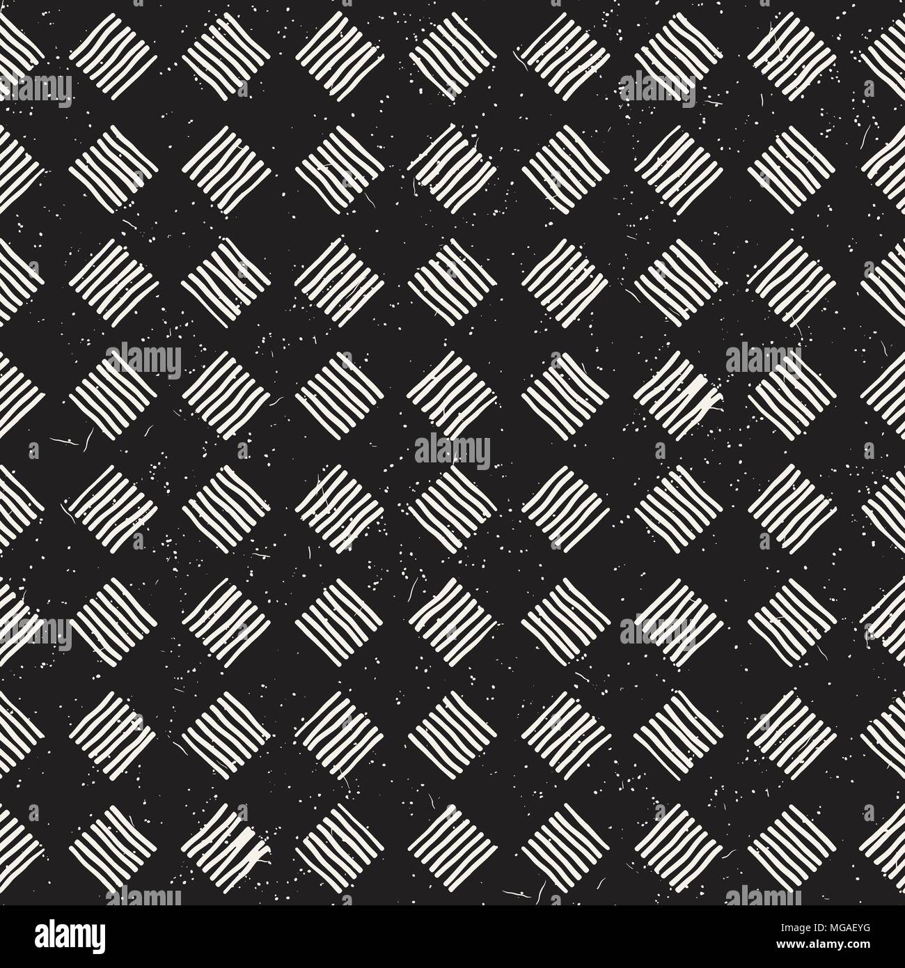 Hand drawn seamless repeating pattern with checker lines tiling. Grungy ...