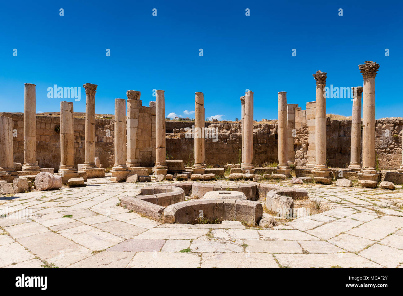 Columns of the cardo maximus, Ancient Roman city of Gerasa, modern ...