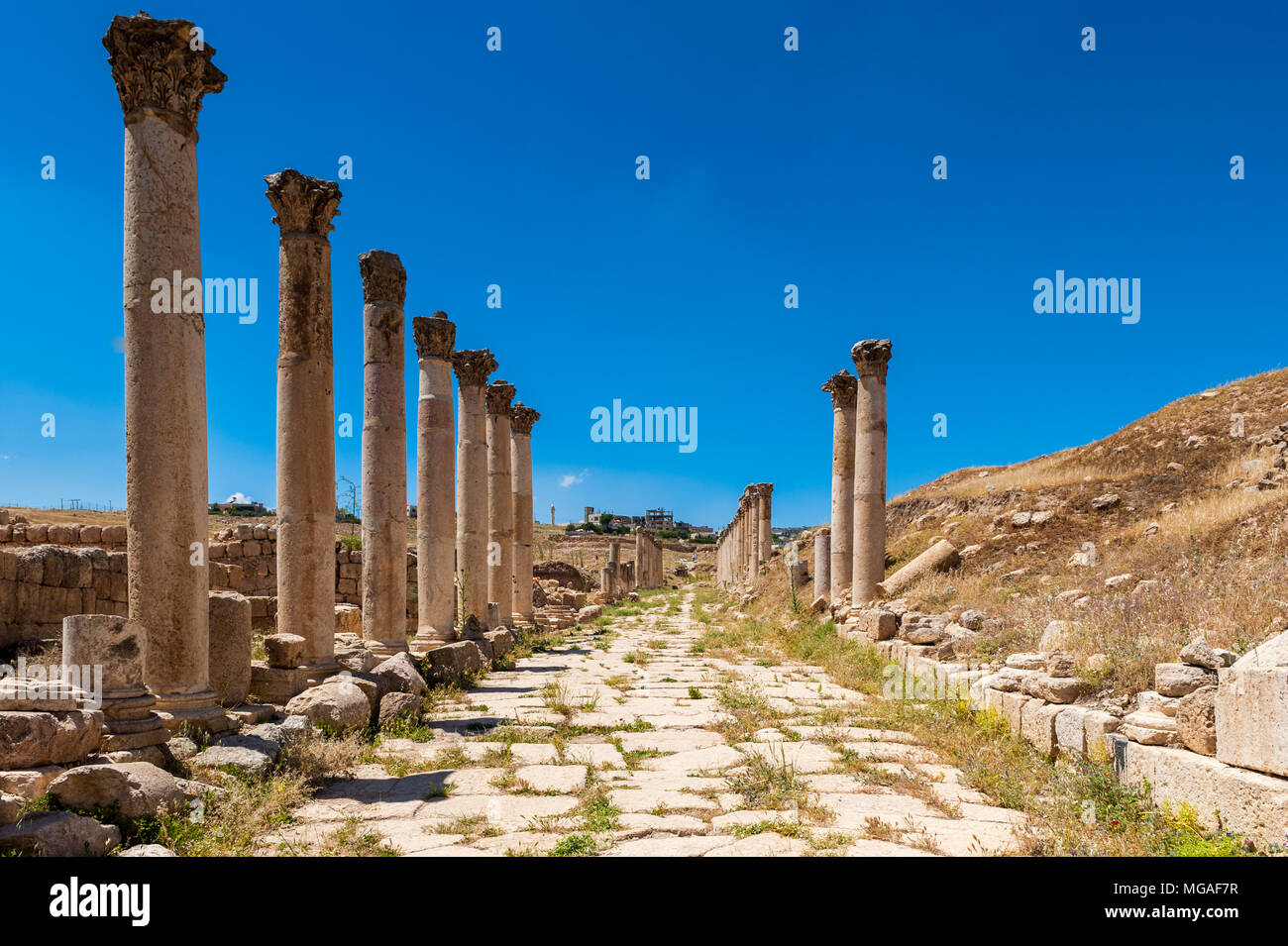 Columns of the cardo maximus, Ancient Roman city of Gerasa, modern ...