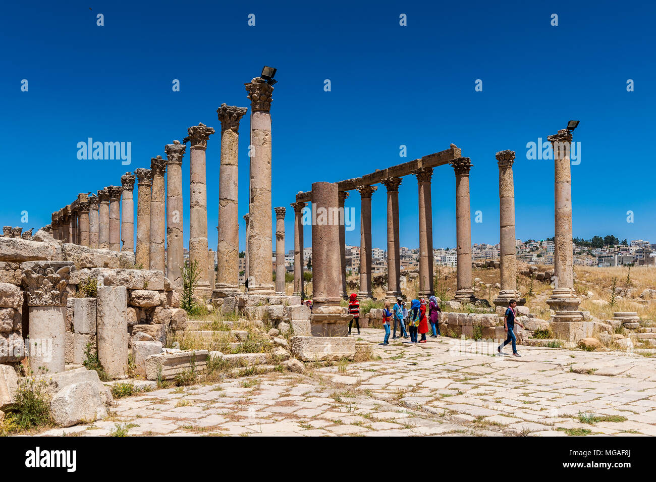 Columns of the cardo maximus, Ancient Roman city of Gerasa, modern ...