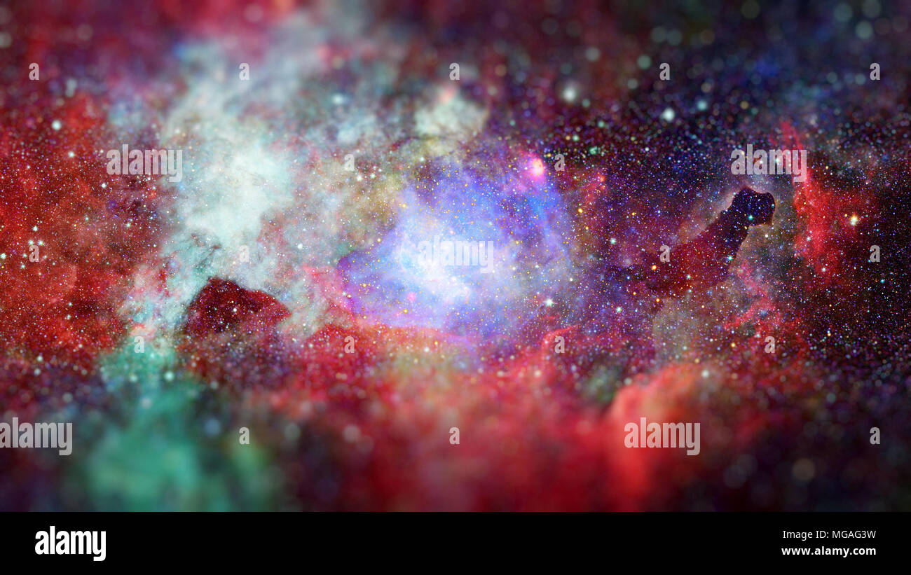 Nebula and stars in outer space. Science fiction art with small DOF ...