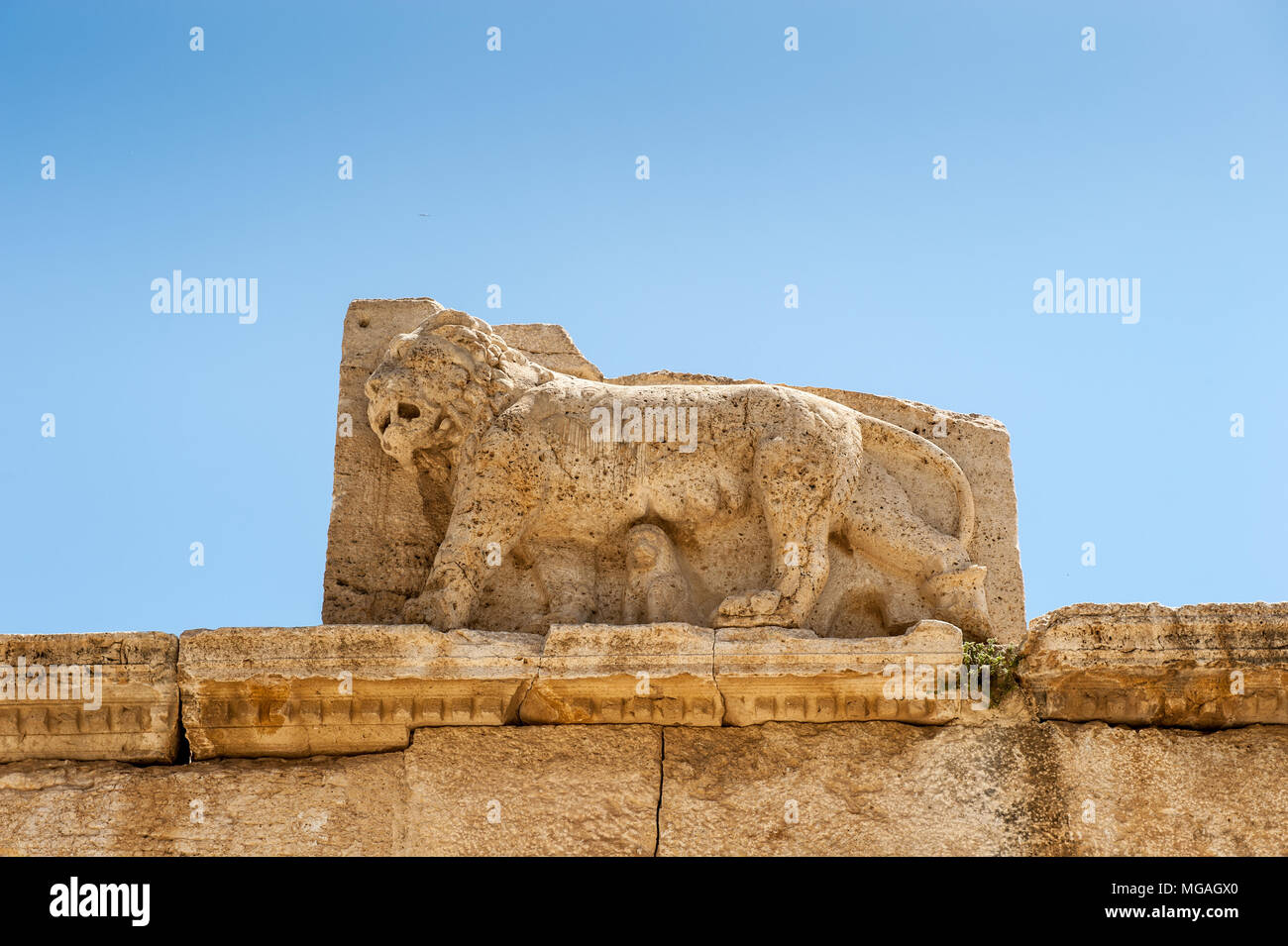 Sculpture of the lion on the Ruins of the Qasr al Abd in Iraq Al Amir ...