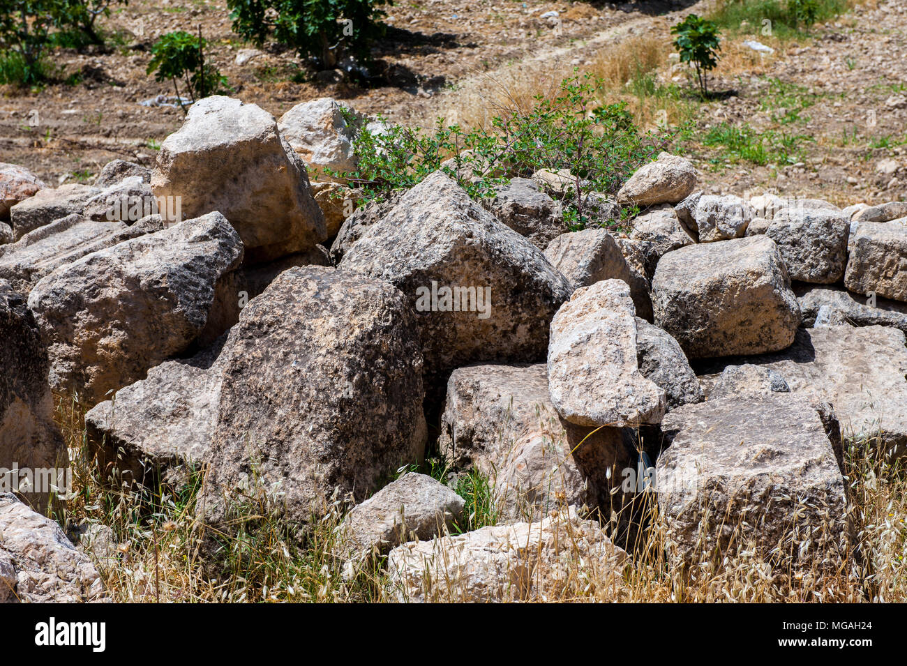 Stones of the Ruins of the Qasr al Abd, a large ruin in Iraq Al Amir ...
