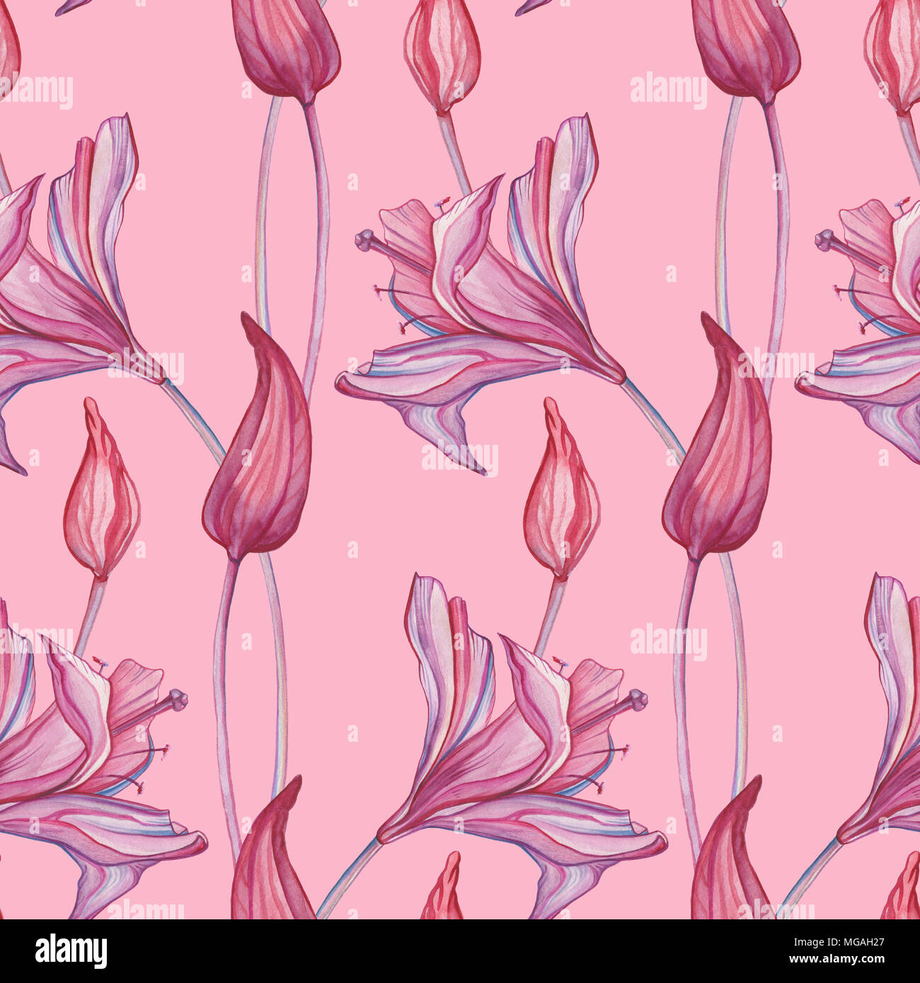 Abstract Flowers, seamless pattern. Hand painted Watercolor botanical ...