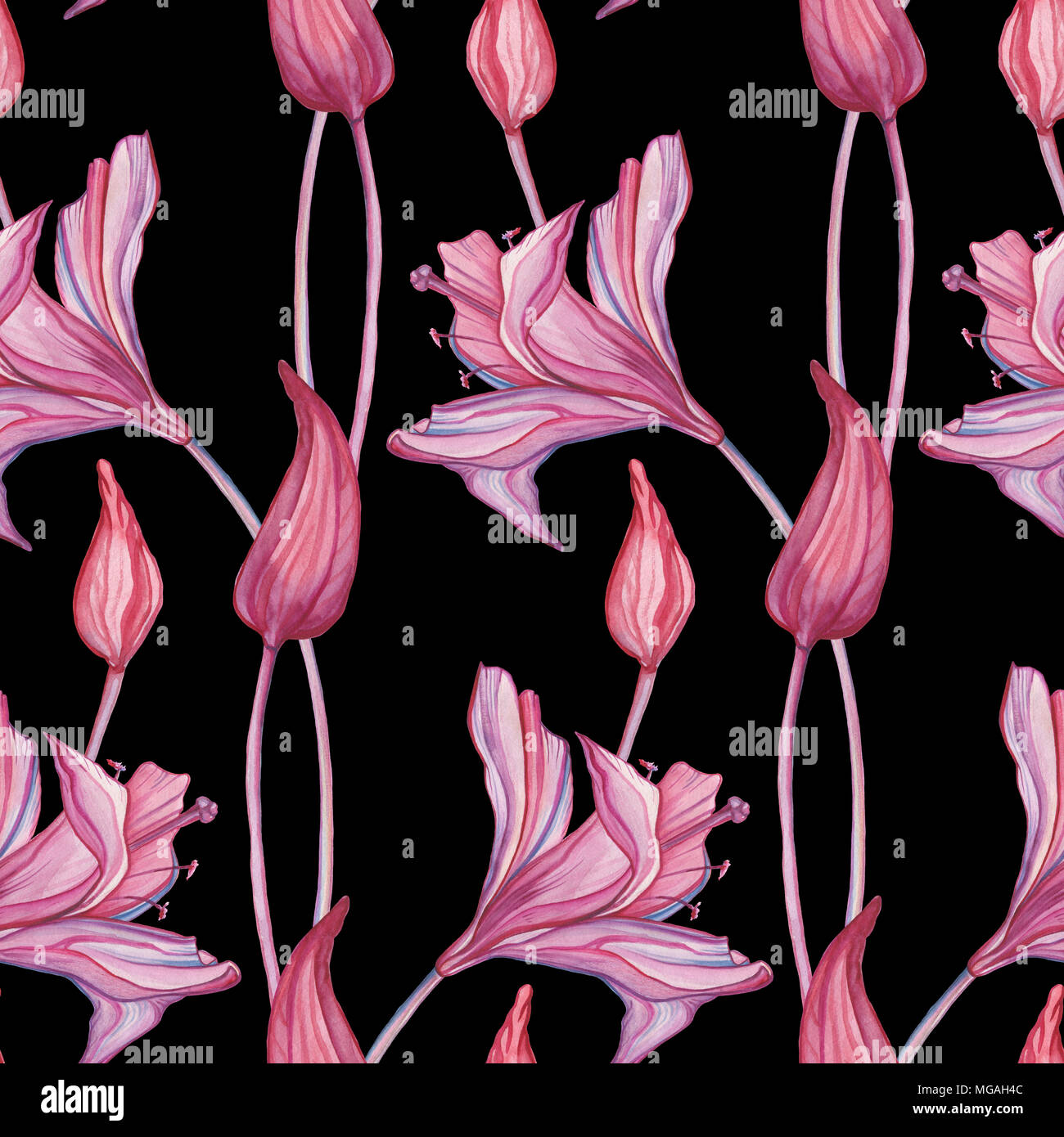 Abstract Flowers, seamless pattern. Hand painted Watercolor botanical ...