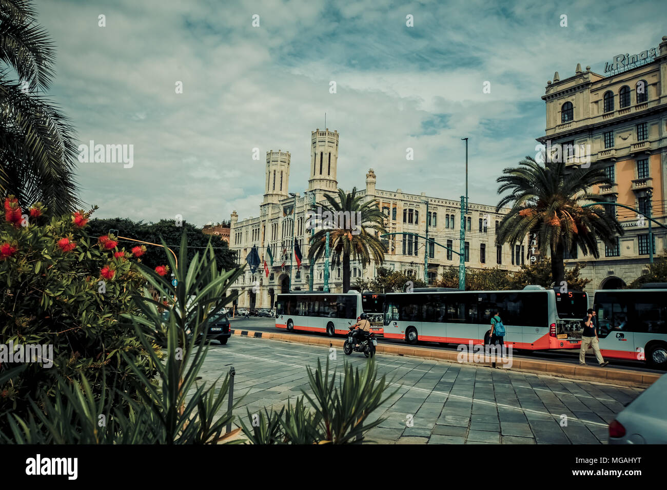 Italy Cagliari city, historical center houses and parks, europe ...