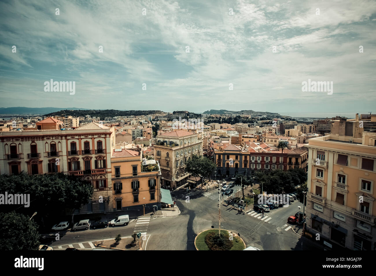 Italy Cagliari city, historical center houses and parks, europe ...