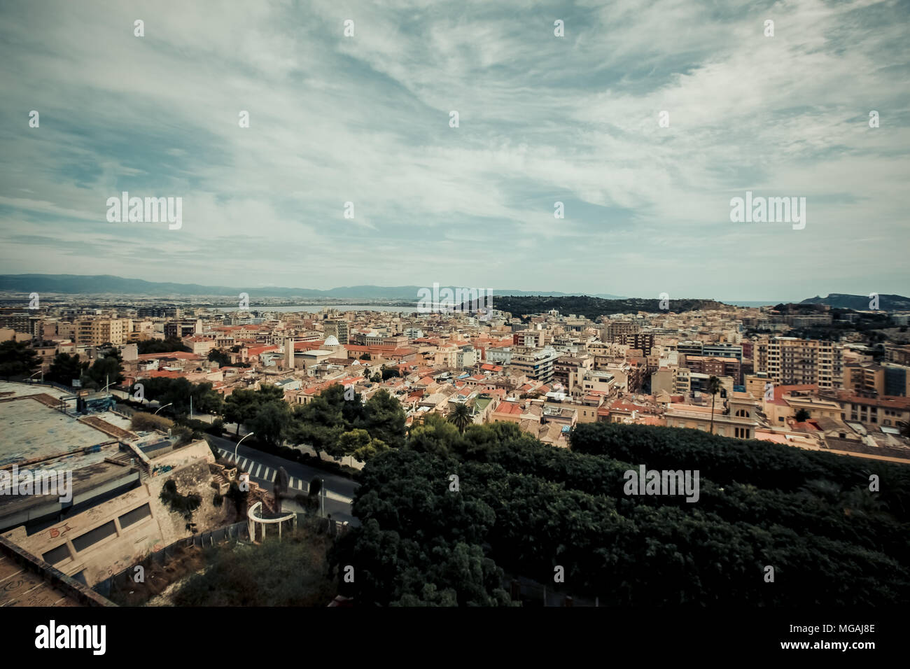 Italy Cagliari city, historical center houses and parks, europe ...