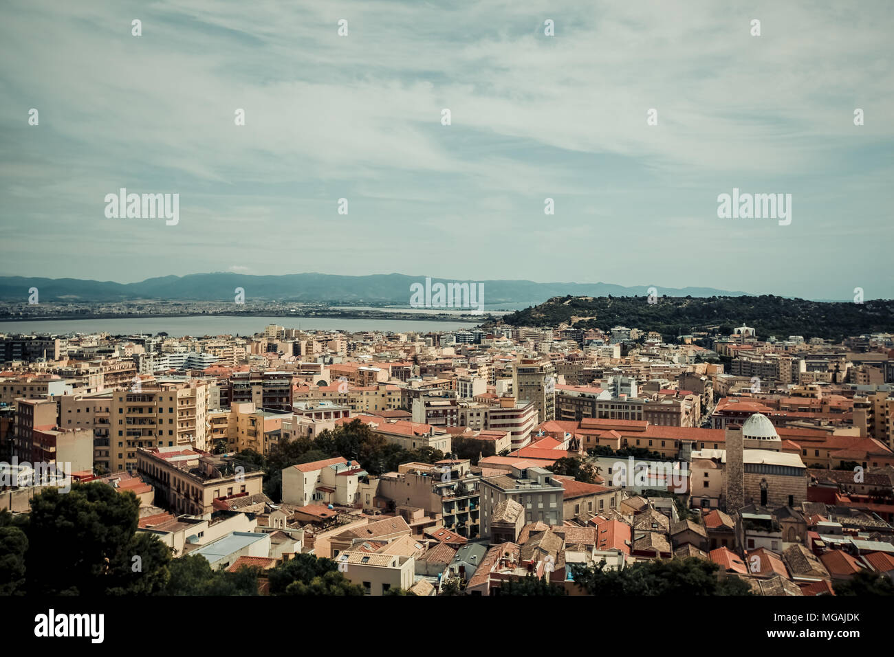 Italy Cagliari city, historical center houses and parks, europe ...