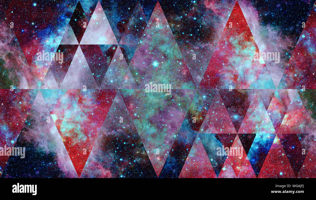 Image of the nebula, galaxy and the sacred geometry collage. Abstract ...