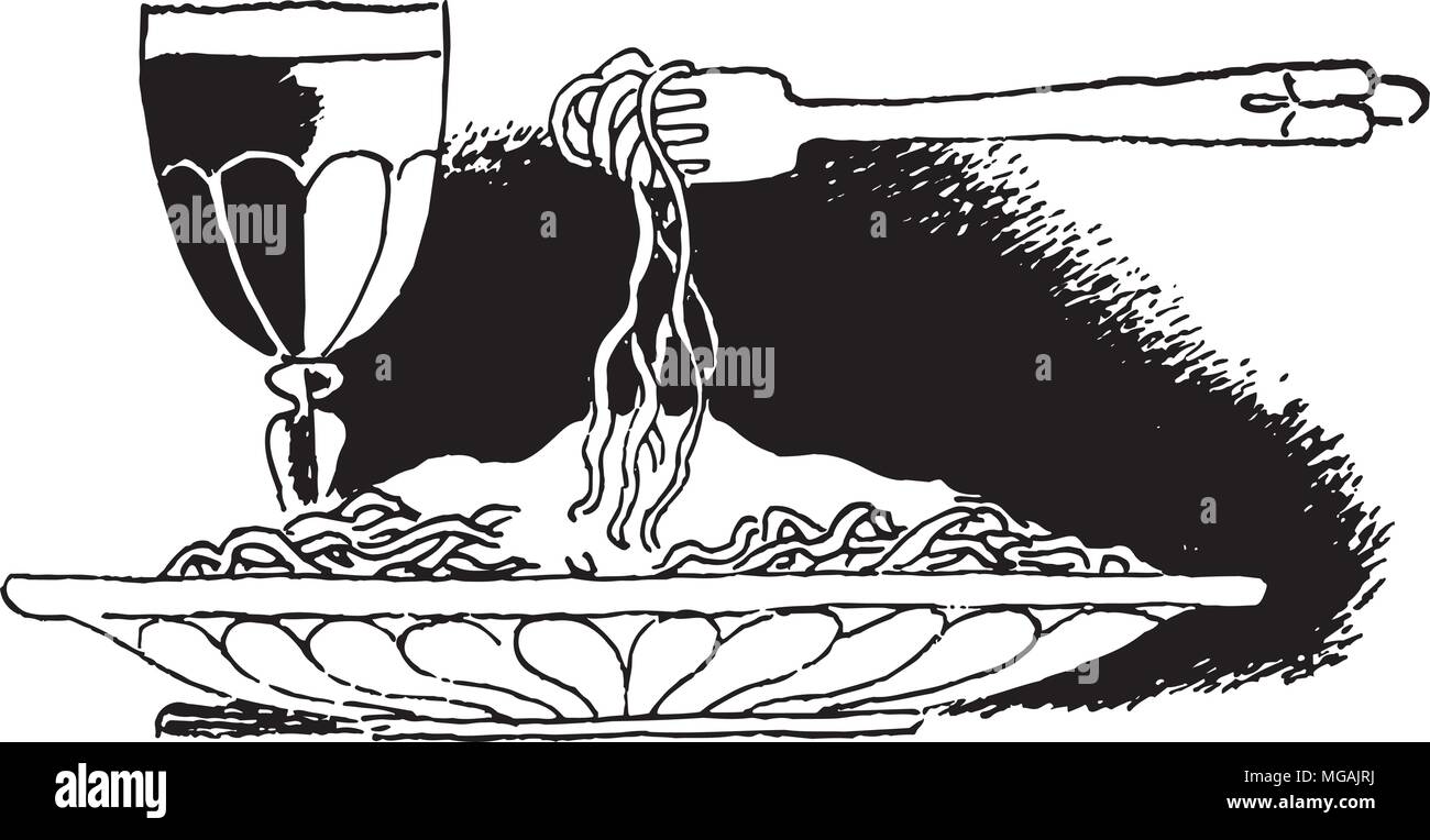 Plate Of Spaghetti - Retro Clipart Illustration Stock Vector Image ...