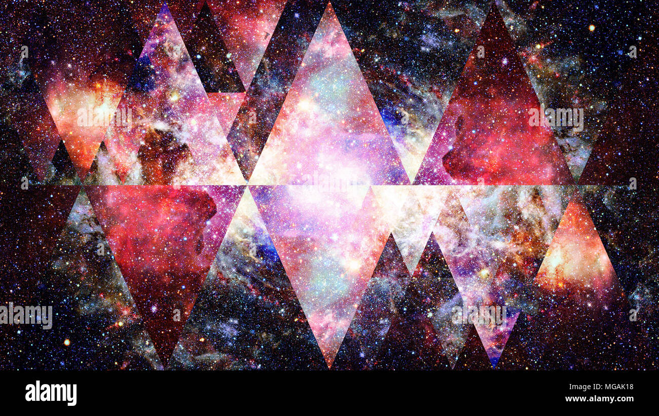 Universe, nebula, galaxy and the sacred geometry collage. Abstract ...