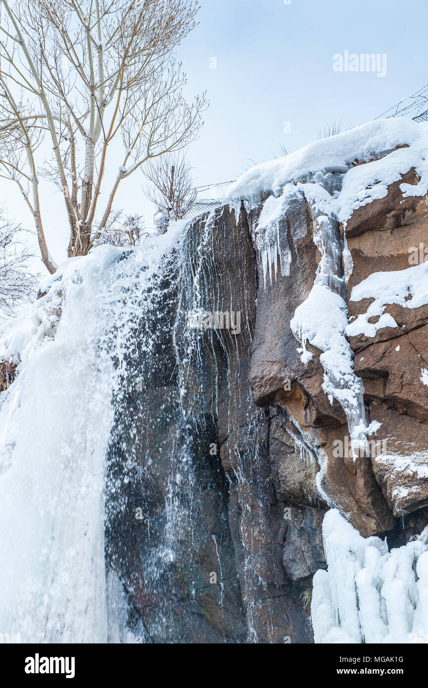 Water fall, half frozen half not. Hamadan Mountains,Iran Stock Photo ...