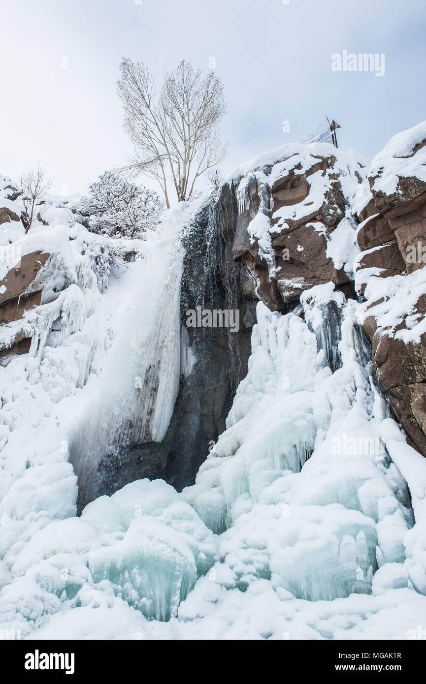 Water fall, half frozen half not. Hamadan Mountains,Iran Stock Photo ...