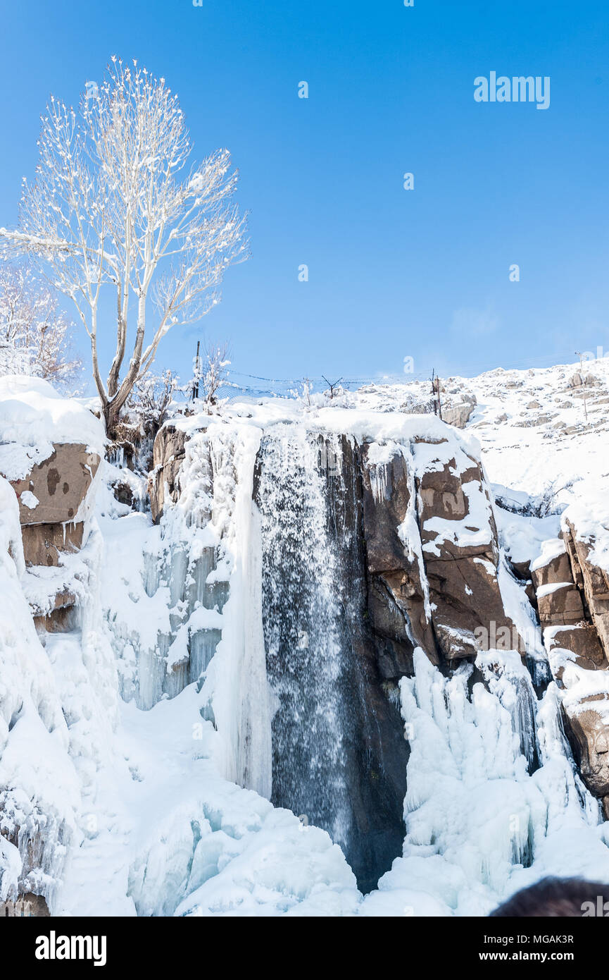 Water fall, half frozen half not. Hamadan Mountains,Iran Stock Photo ...