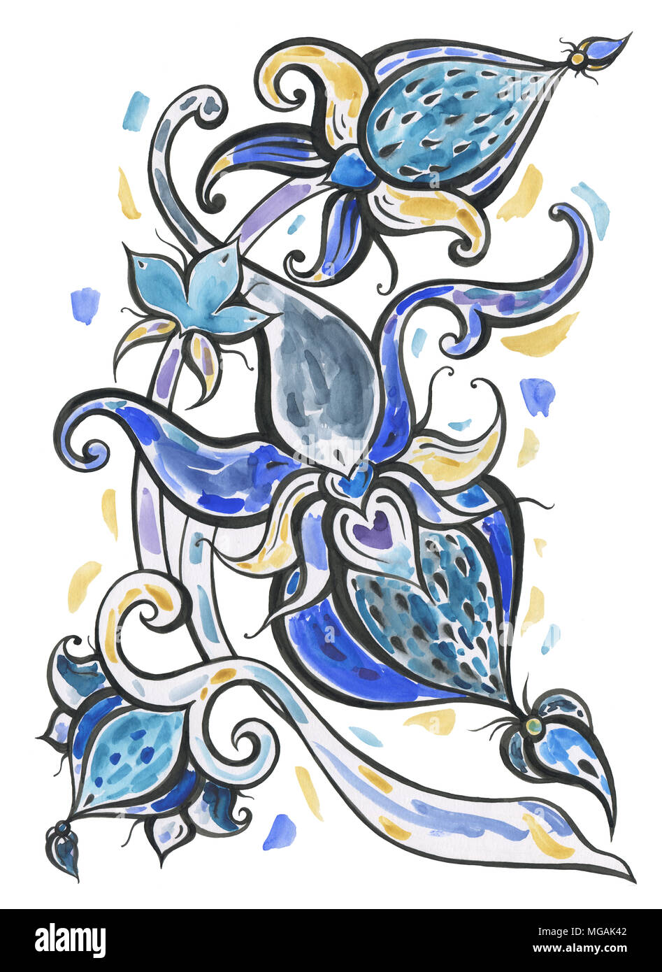 Abstract Flower. Hand Drawn Floral Pattern. Watercolor illustration ...